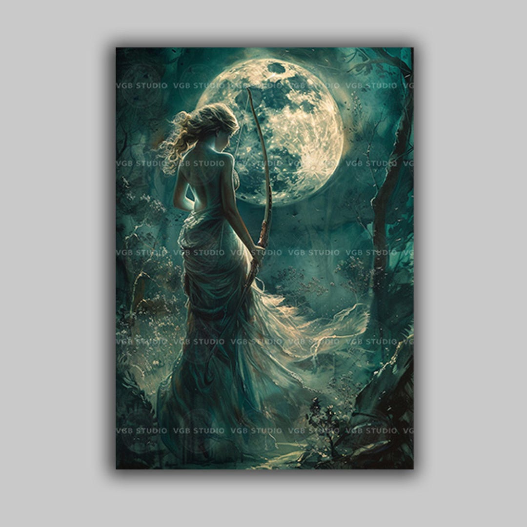 Artemis Art Print Moon Goddess Greek Mythology Archer Woman Celestial ...