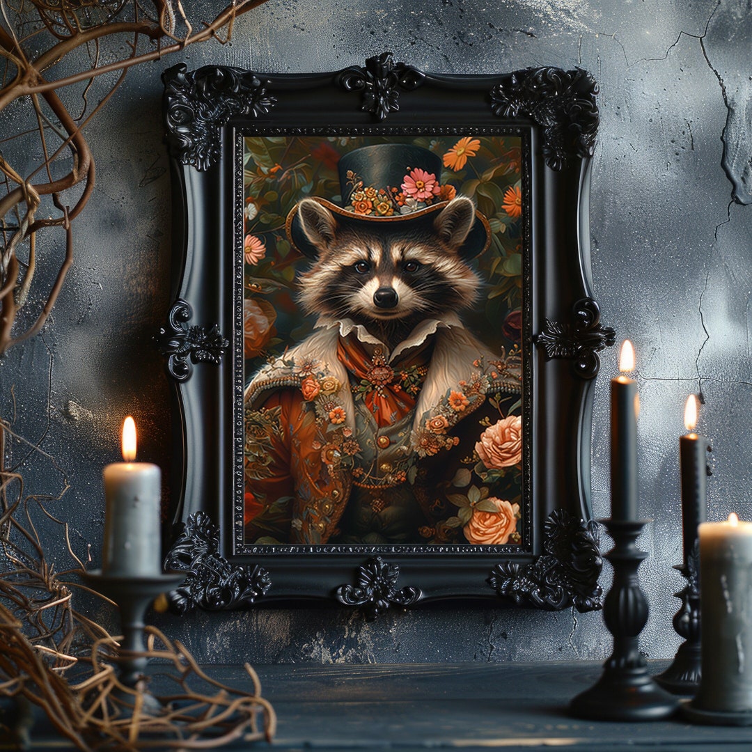 Victorian Raccoon Botanical Flowers Spring Garden Fine Art Giclee ...