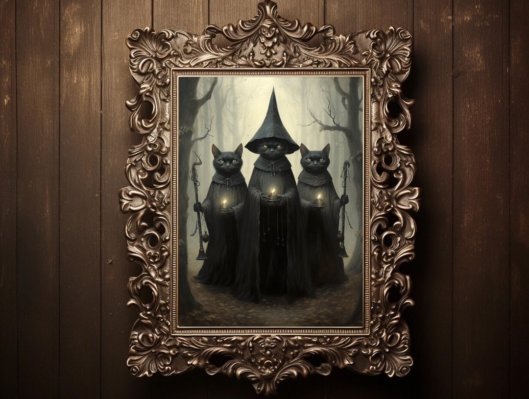 Witch Black Cat Coven Dark Forest Witchy Gothic Vintage Poster, Art ...