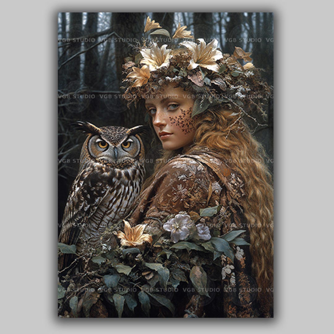Blodeuwedd Celtic Goddess of Owls and Transformation Art Print Welsh ...