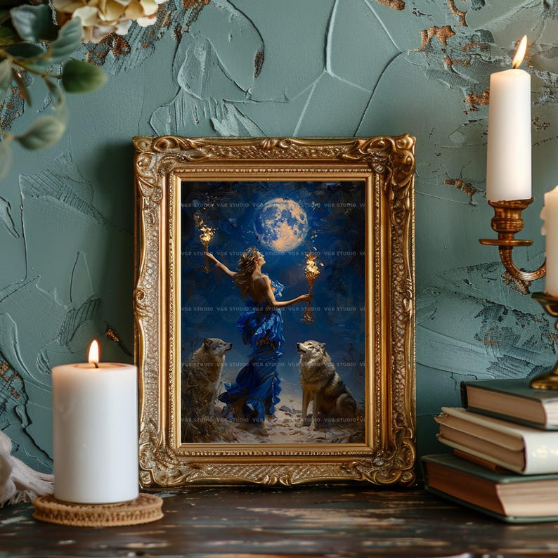 Hecate Art Print Moon Goddess Decor Witch With Wolves Pagan Wall Art ...
