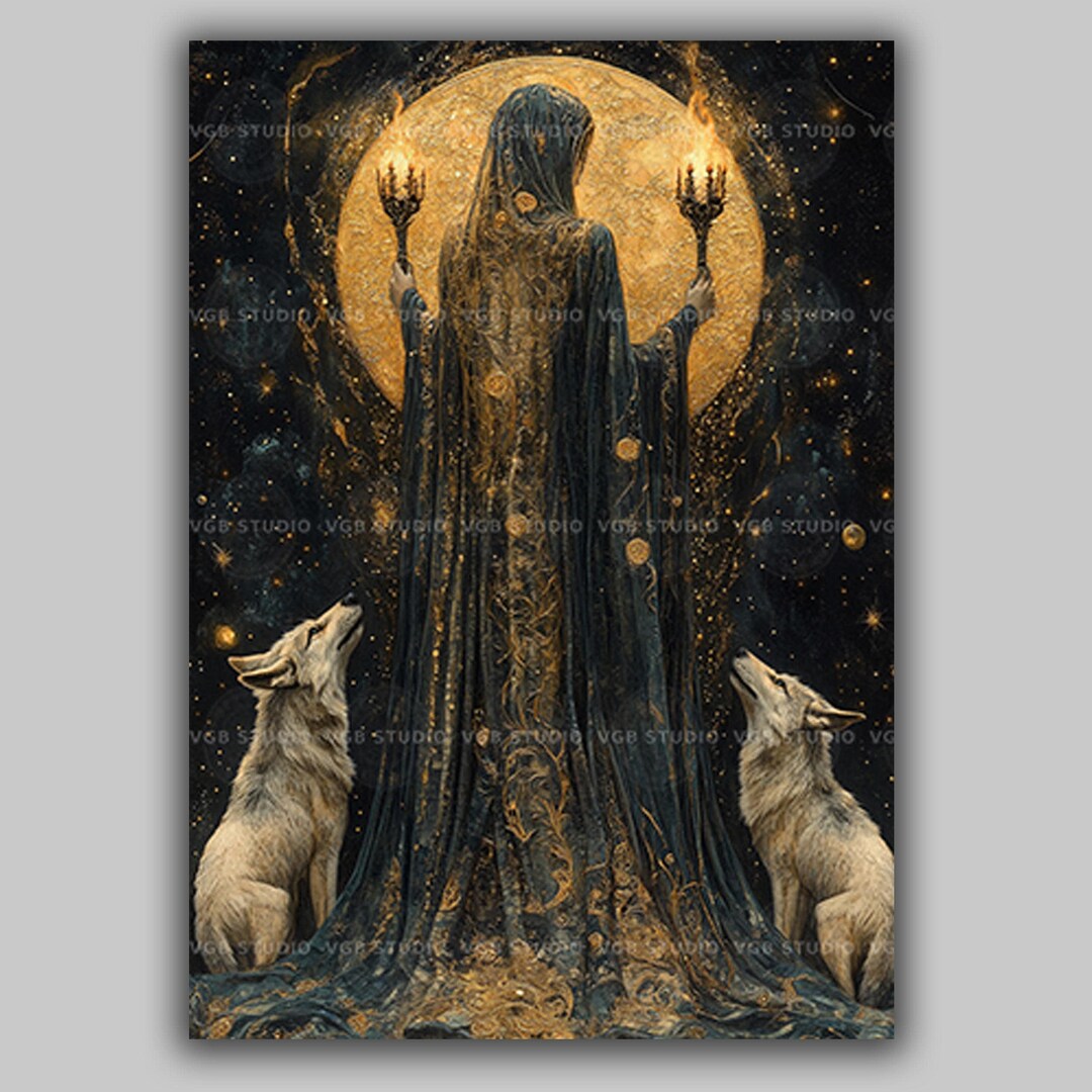 Hecate Art Print Goddess Wall Decor Triple Moon Witch Poster Wolves ...