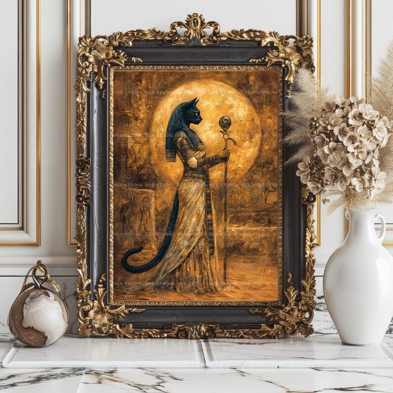 Ancient Egyptian Bastet Goddess Wall Art Print Mythological Cat Deity ...