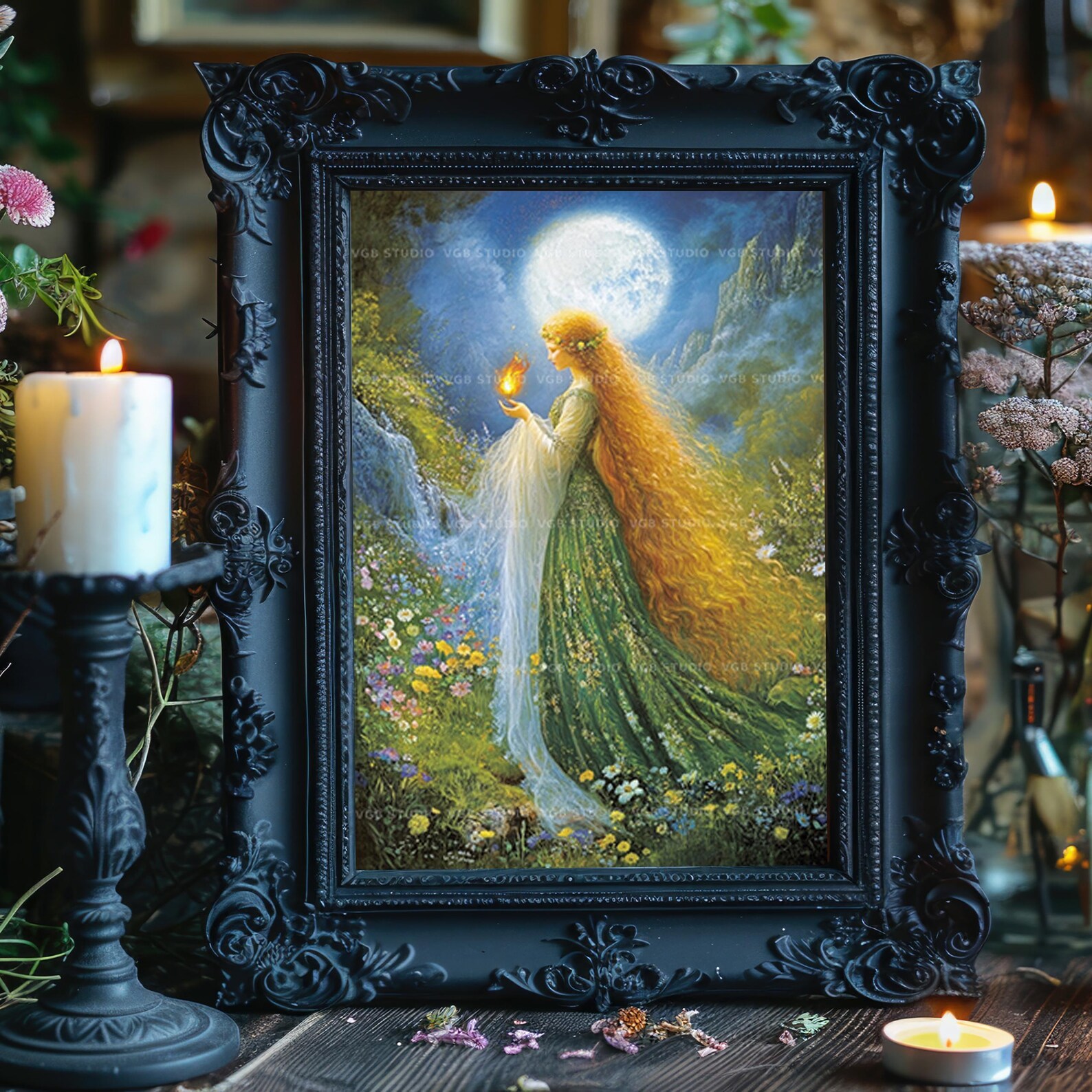 Brigid Goddess Art Print Celtic Fire Spring Deity With Flame Romantic ...
