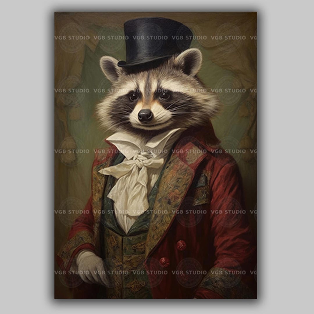 Raccoon Victorian Portrait Print, Renaissance Raccoon Painting Poster ...