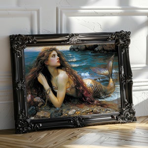 Beautiful Mermaid Contemplative Mermaid Siren, Whimsical Vintage Art ...