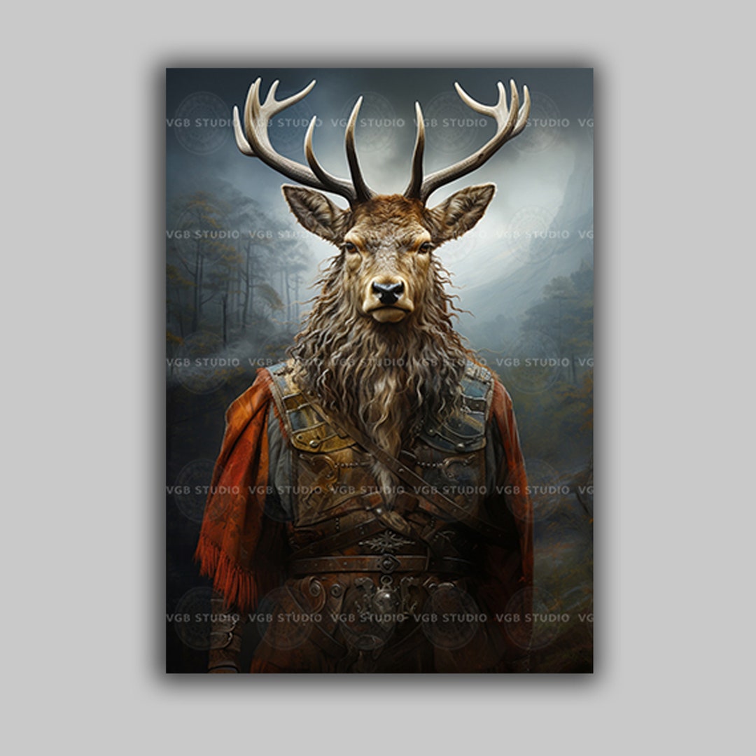 Highlander Scottish Deer Stag Fine Art Giclee, Whimsical Wildlife ...