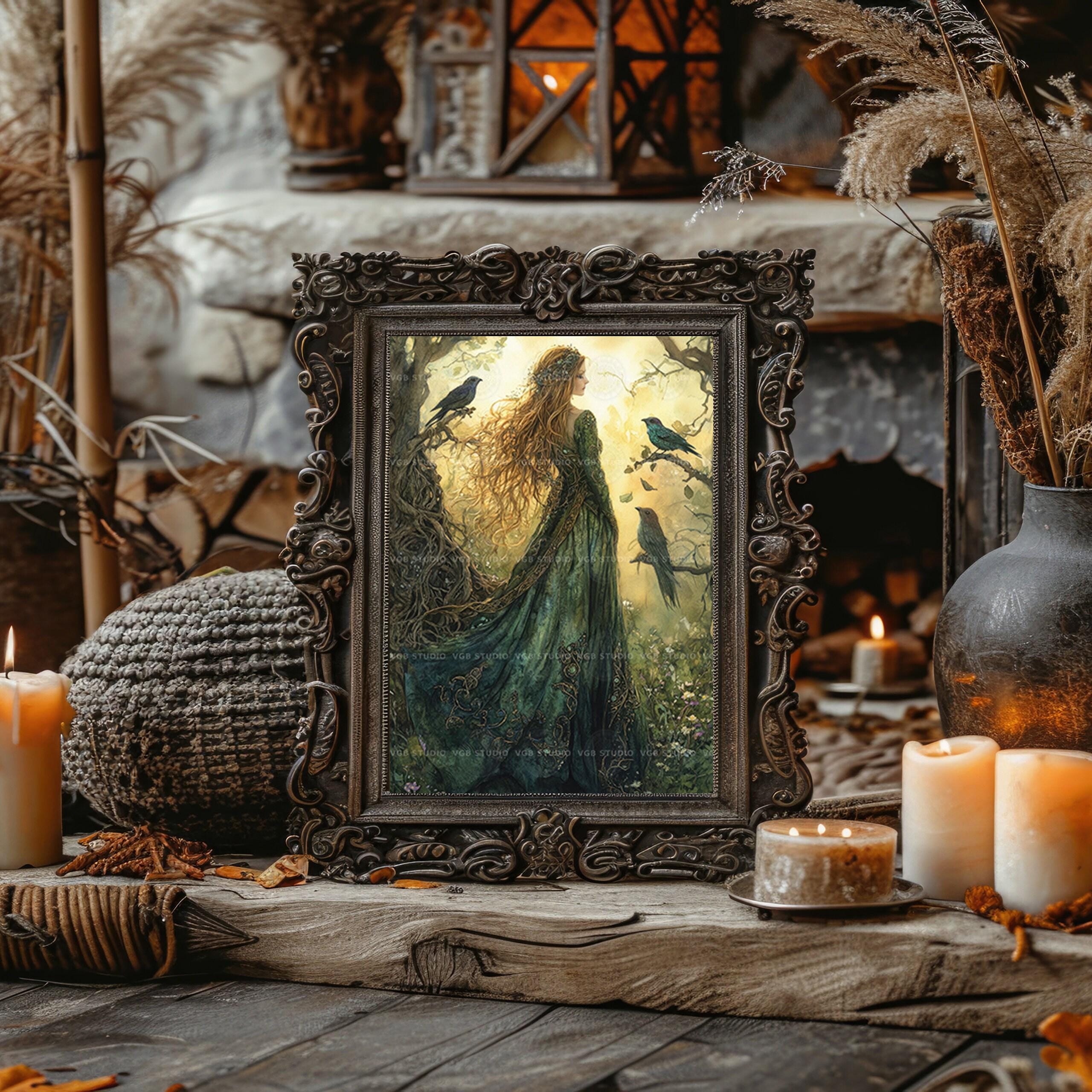 Cliodhna Celtic Goddess Wall Art Print, Irish Mythology Forest Queen in ...