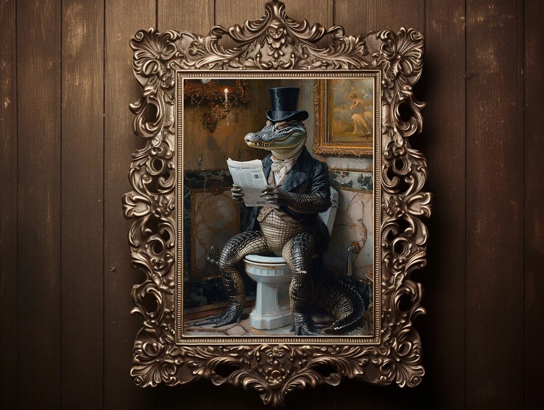Alligator Reading Toilet Victorian Gentleman, Crocodile Vintage Poster ...