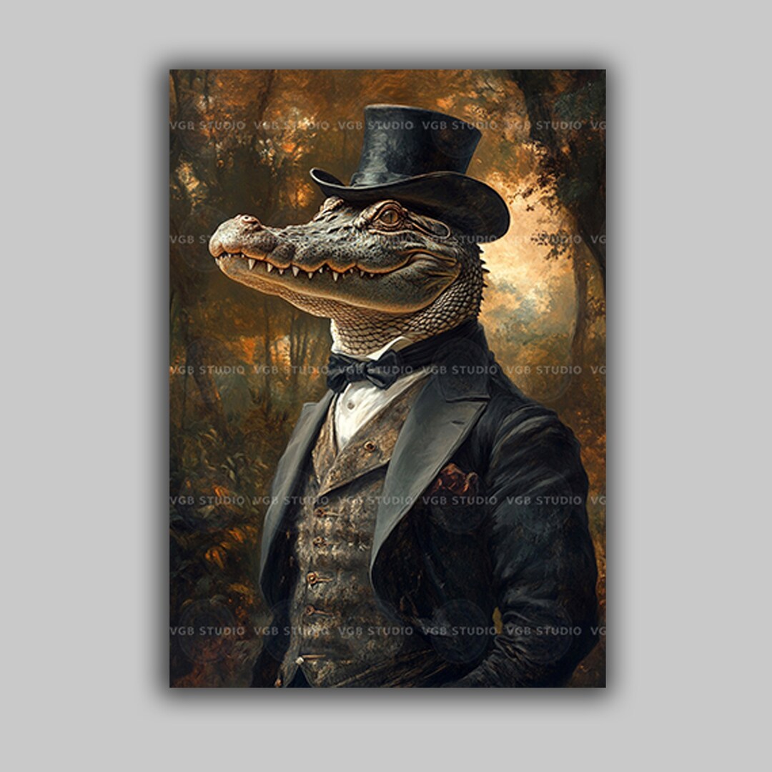 Alligator Art Print Victorian Animal Portrait Dapper Reptile Wall Decor ...