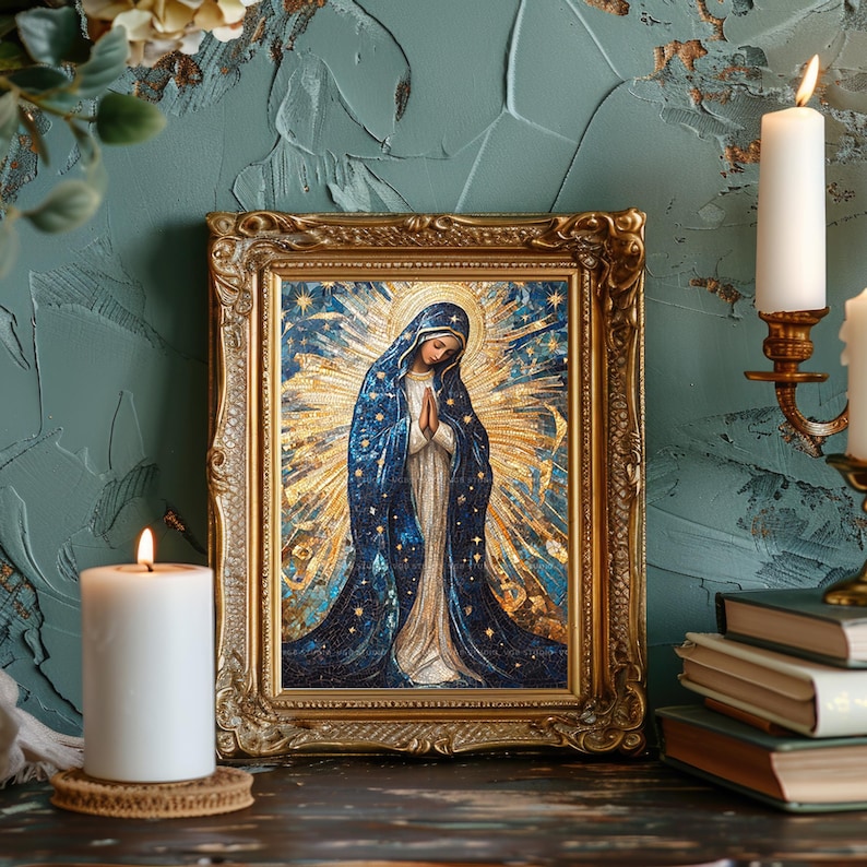 Virgin Mary Art Print Our Lady Religious Mosaic Style Christian Icon ...