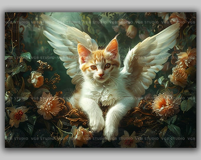Celestial Companion: Angel Cat Digital Art Print Bundle Christmas Gift ...