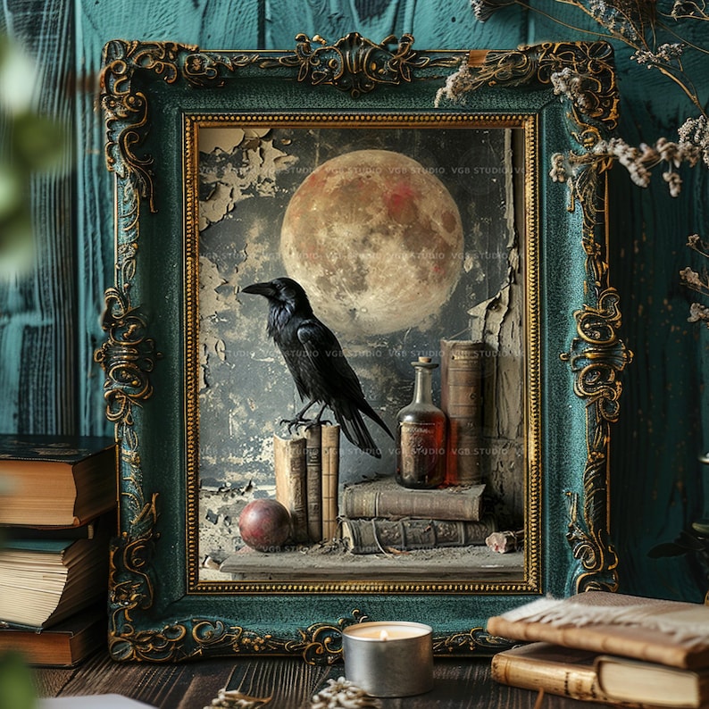 Gothic Raven Art Print Dark Academia Wall Decor Edgar Allan Poe Poster ...