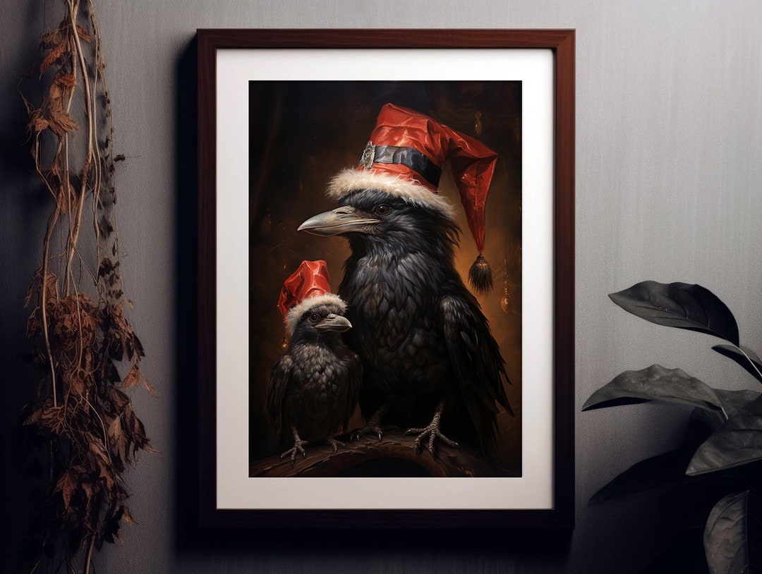 Christmas Raven Santa Claus Crow Family Poster, Dark Academy Art ...