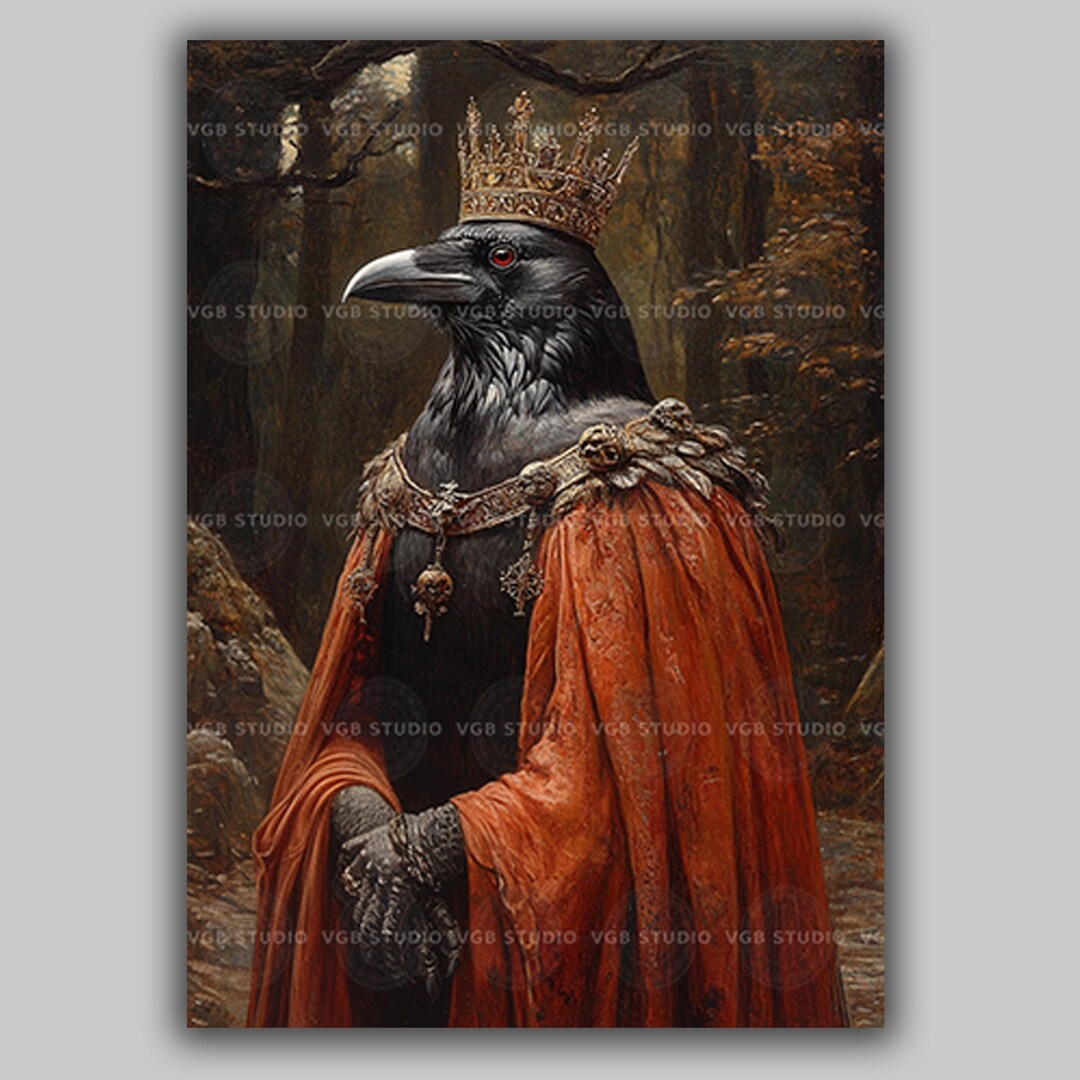 Majestic Raven King Art Print, Gothic Crow Portrait, Dark Medieval ...