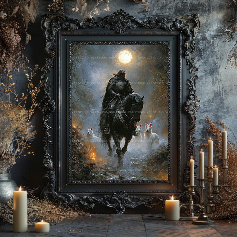 Arawn Art Print Welsh Underworld God Wild Hunt Cŵn Annwn Red-eared ...