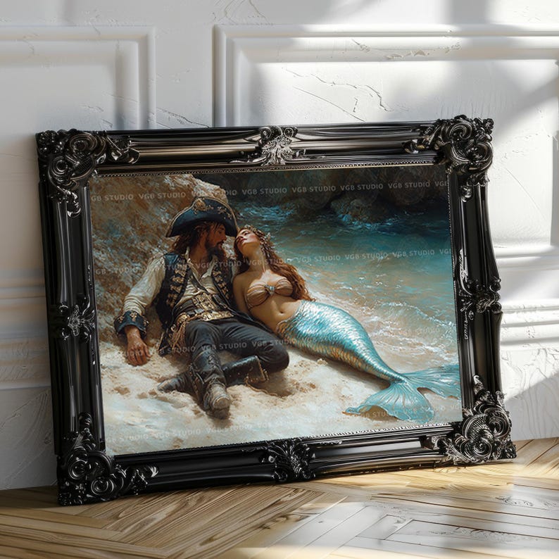 Pirate and Mermaid Art Print Romantic Ocean Fantasy Wall Decor Siren ...