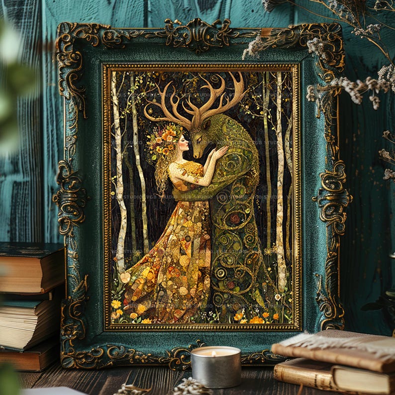 Beltane May Queen Art Print | Spring Festival Deer Spirit Antlers ...