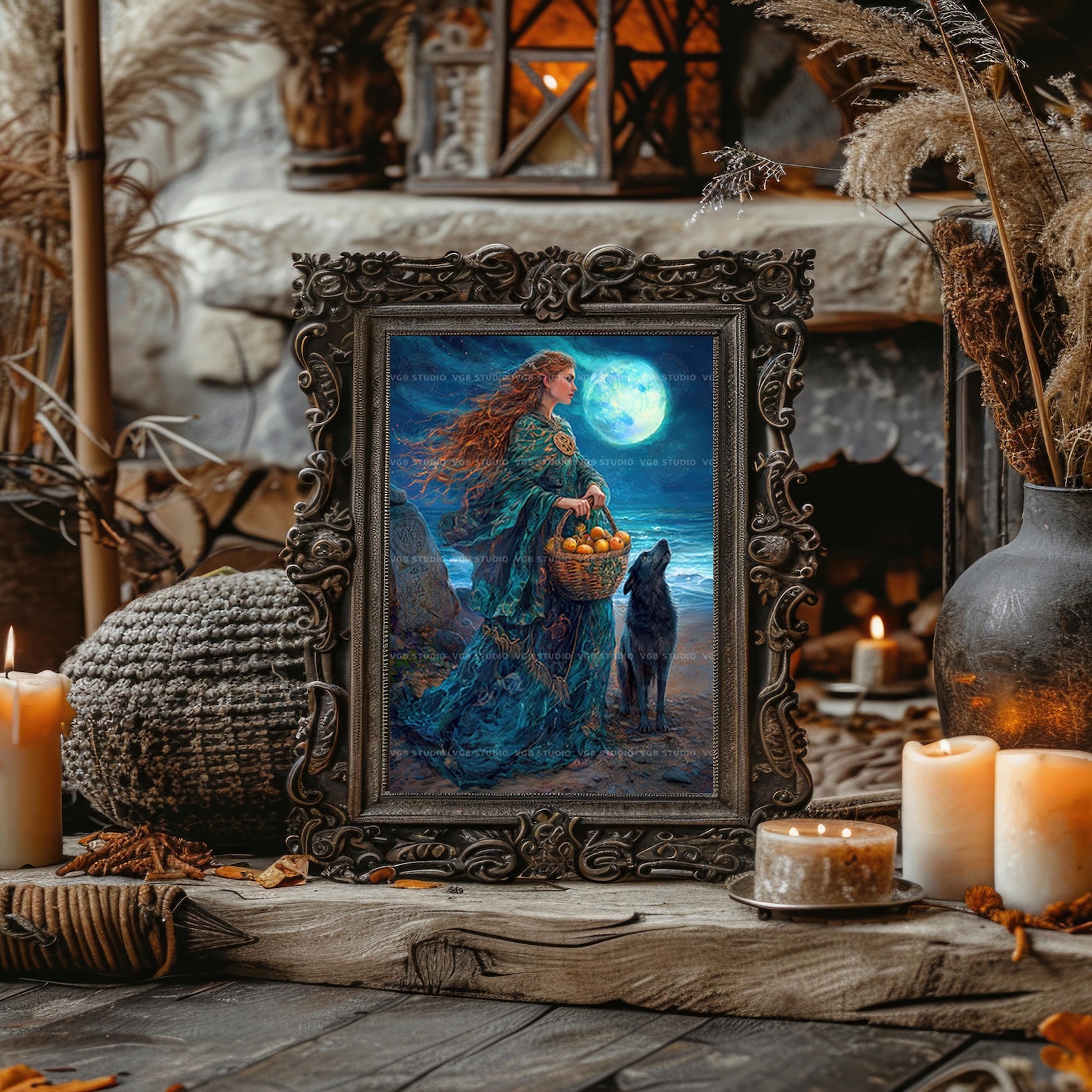 Nehalennia Celtic Sea Goddess With Dog, Mystical Moonlit Shore, Ancient ...