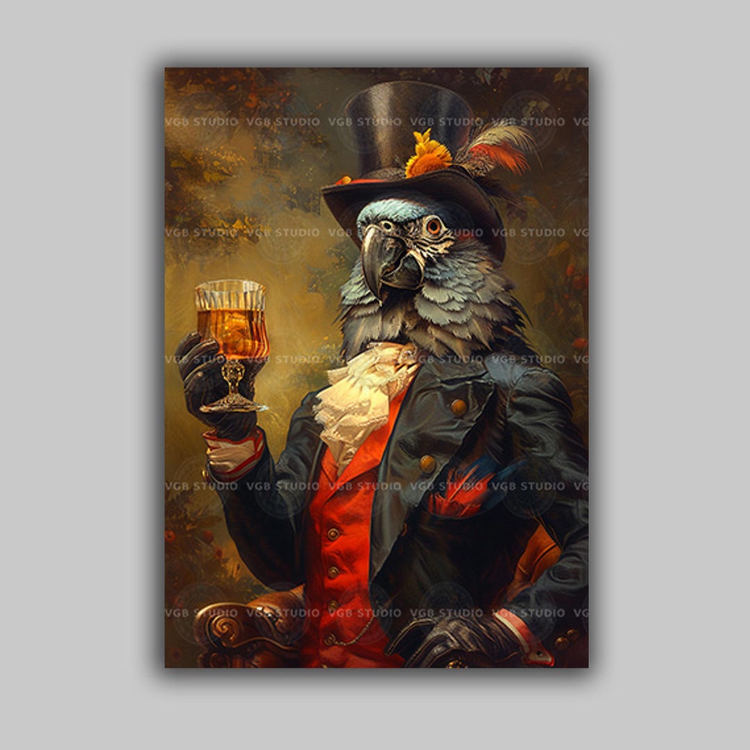 Parrot in Top Hat With Whiskey Glass Art Print Victorian Bird Portrait ...