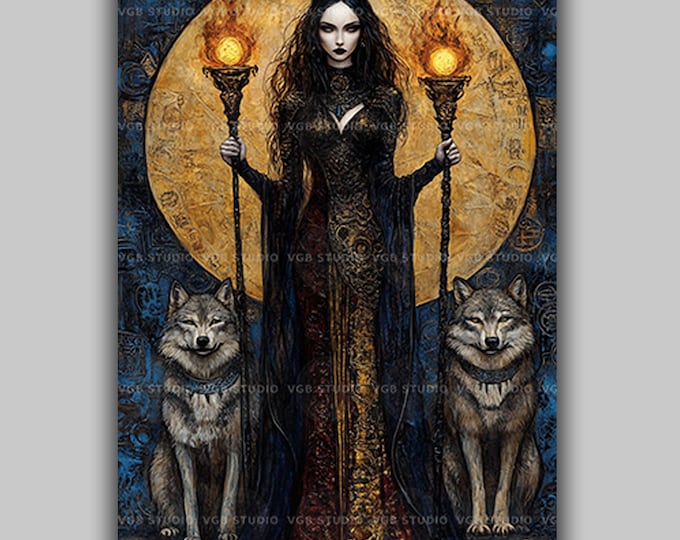 Hecate Triple Moon Art Print Gothic Picture, Witch Decor, Wheel of ...