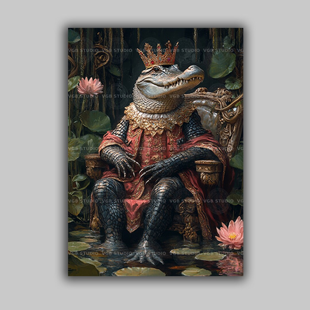 Royal Alligator King in Regal Attire Surreal Fine Art Print, Fantasy ...