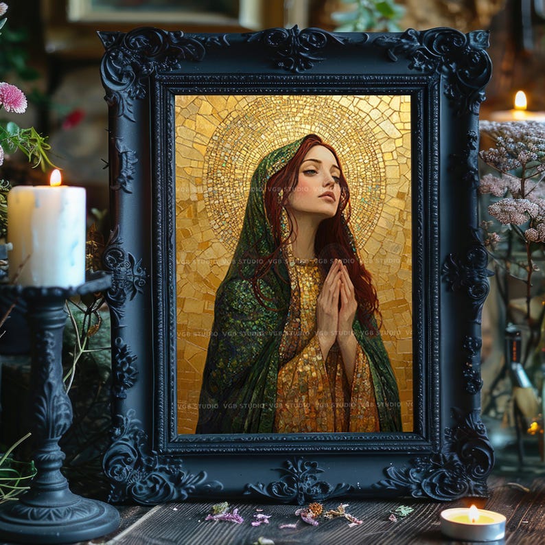 Mary Magdalene Art Print Mosaic Wall Art Virgin Mary Icon Gold Art ...