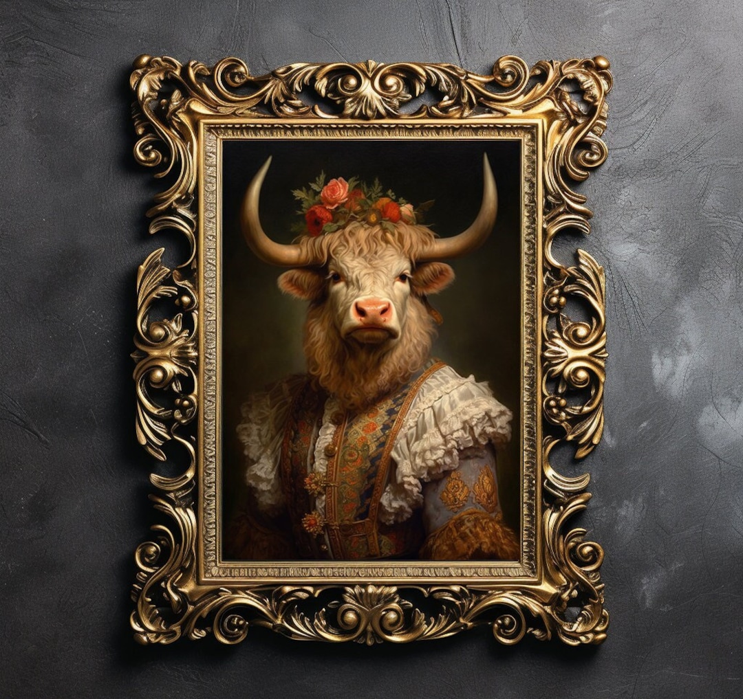 Highland Cow Lady Royalty Renaissance Gentleman Portrait Print ...
