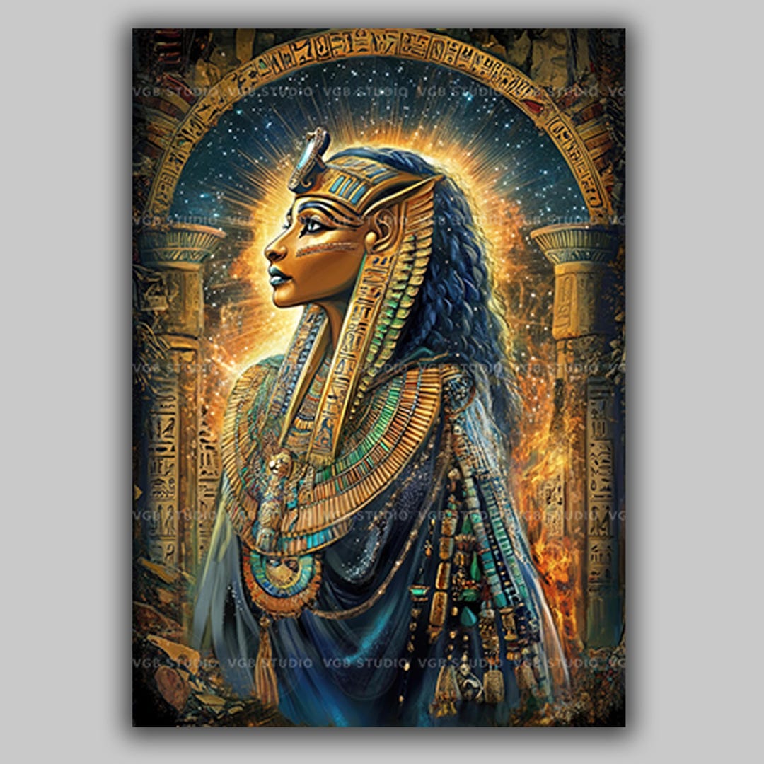 Mut Egyptian Goddess Art Print Blue Gold Cosmic Queen of Thebes Divine ...