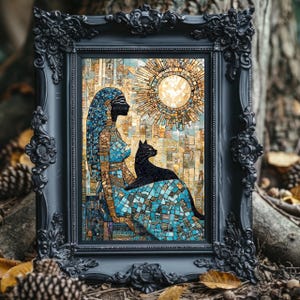 Bastet Art Print Egyptian Goddess Mosaic With Black Cat Sun and ...