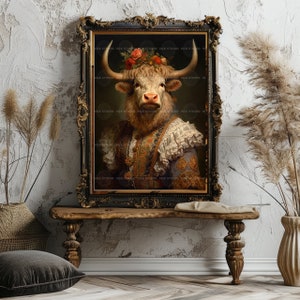 Highland Cow Lady Royalty Renaissance Gentleman Portrait Print ...