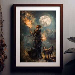 Hecate Night Goddess Print, Hekate Full Moon Holding Torches With ...
