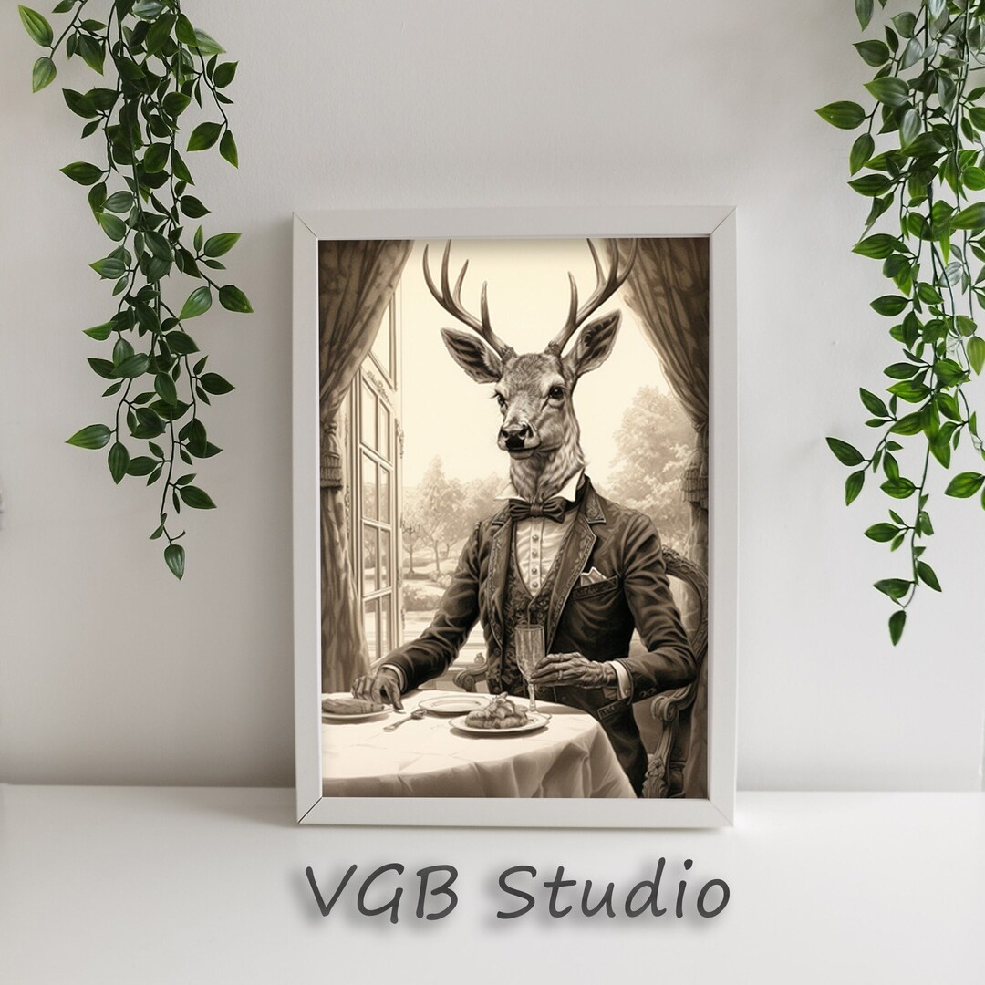 Gothic Stag Victorian Deer Regal Portrait , Goth Vintage Poster, Stag ...