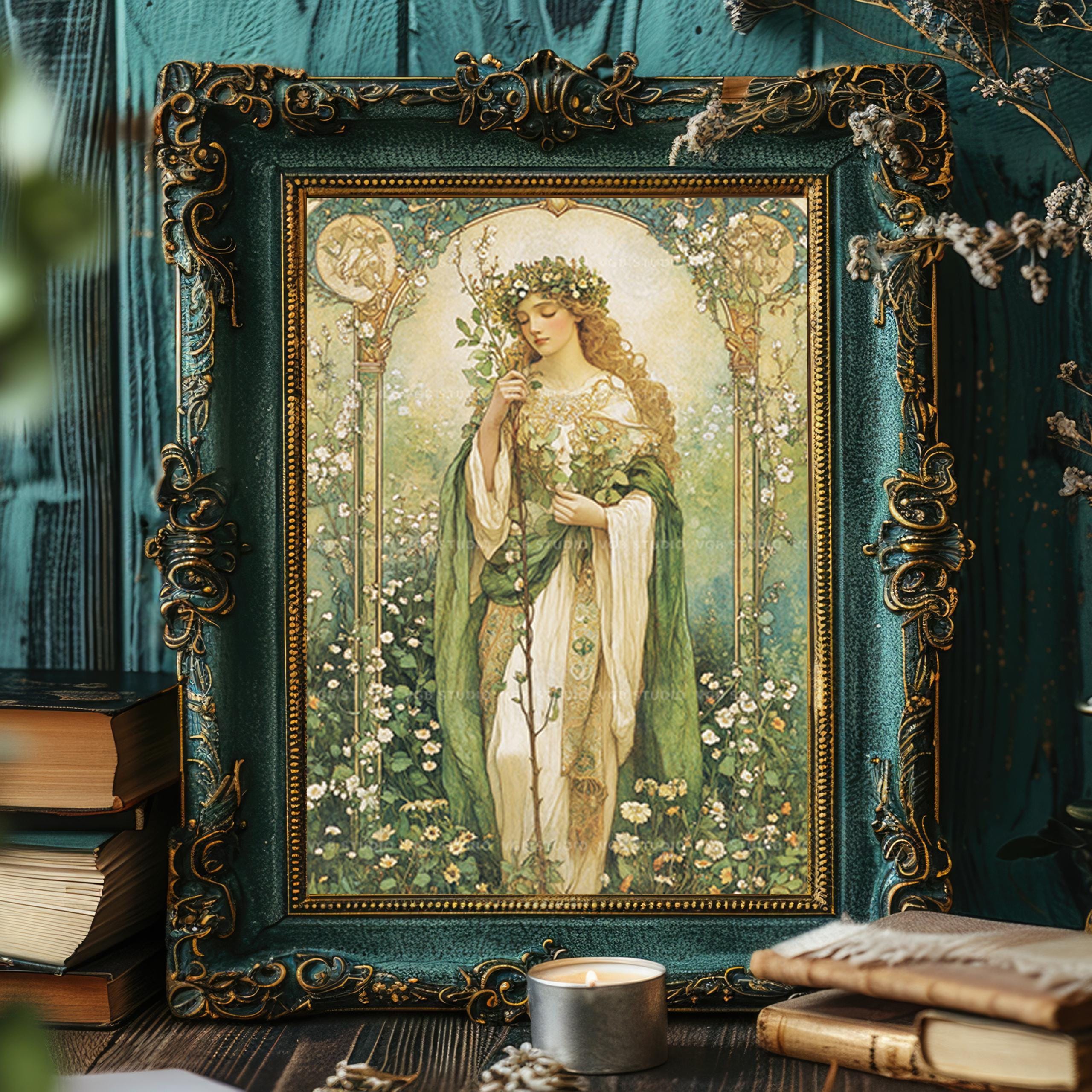 Thallo Flora Greek Goddess Art Nouveau Print Spring Flower Wall Decor ...