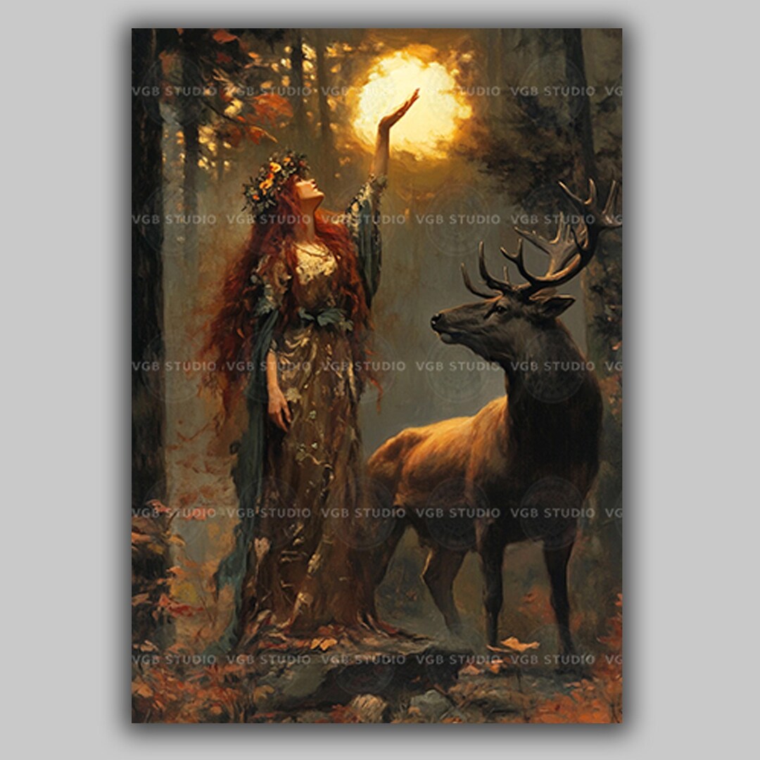 Flidais Celtic Deer and Wildlife Goddess Art Print, Mythological ...