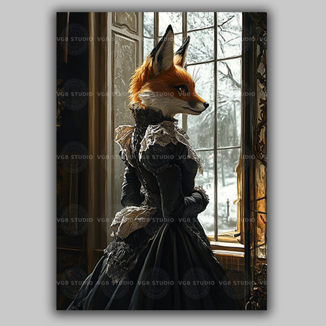 Gothic Red Fox Victorian Refined Lady Print, Dark Academy Goth Wild ...