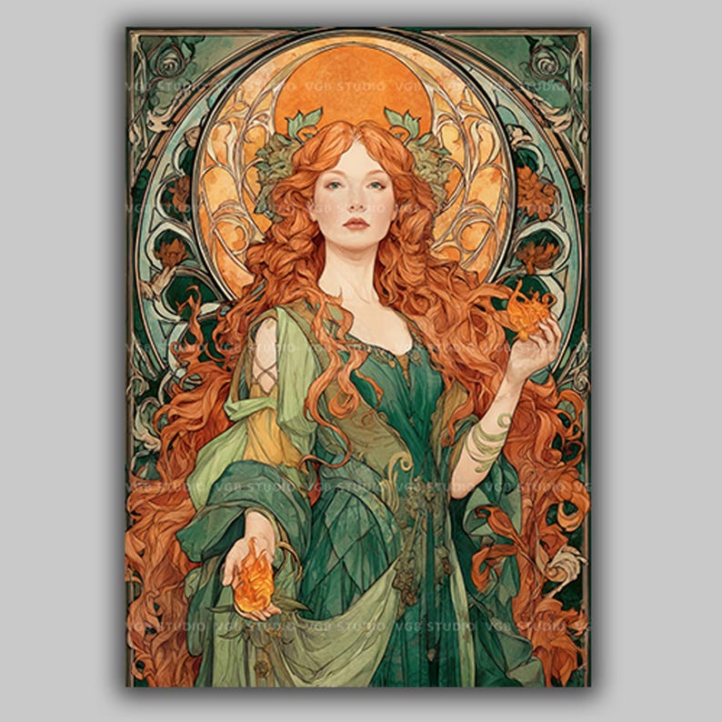 Brigid Art Print Celtic Goddess Wall Decor Irish Pagan Imbolc Fire ...