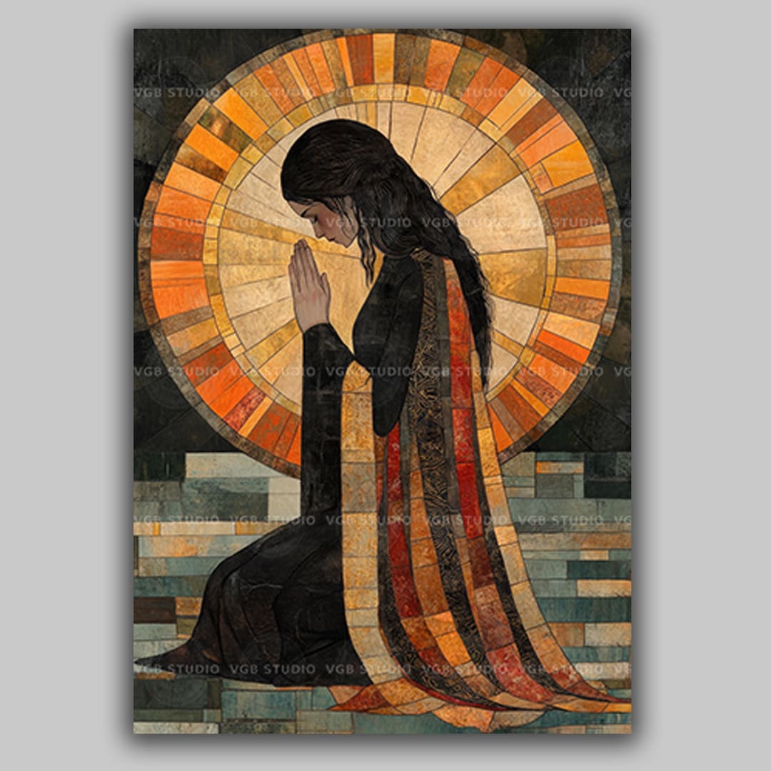 Mary Magdalene Art Print | Woman Praying With Golden Halo | Religious ...