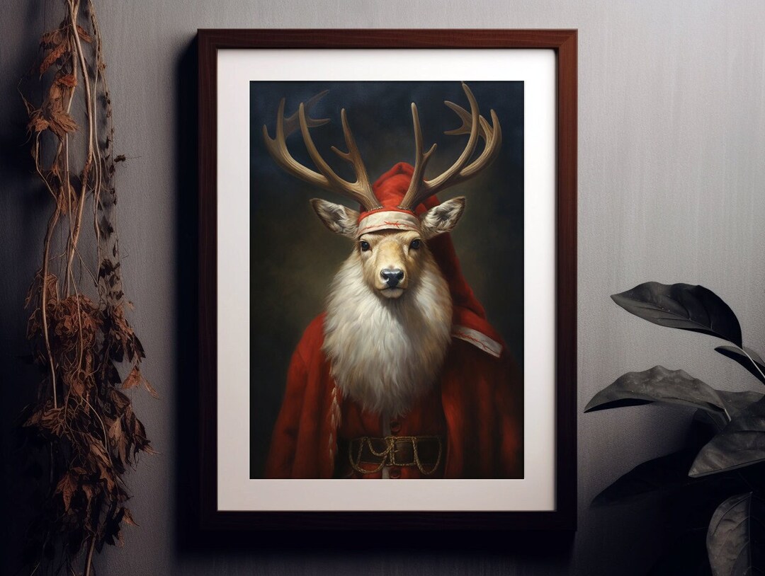 Gothic Stag Christmas Santa Claus Victorian Poster, Dark Academy Art ...