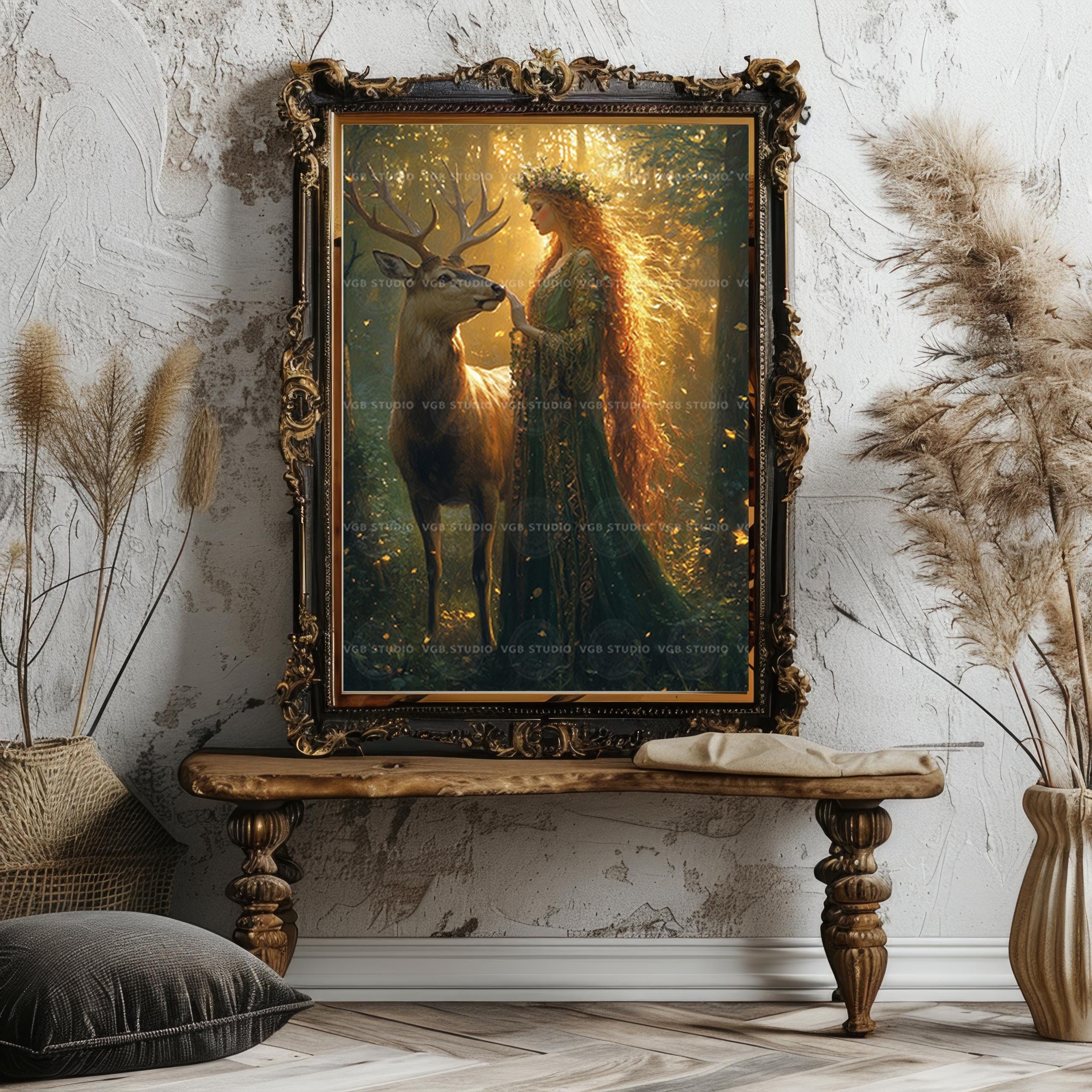 Flidais Celtic Goddess of Wildlife Art Print – Irish Mythology Forest ...