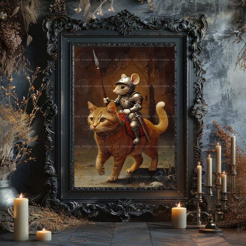 Mouse Knight Cat Art Print Funny Animal Warrior Illustration Whimsical ...