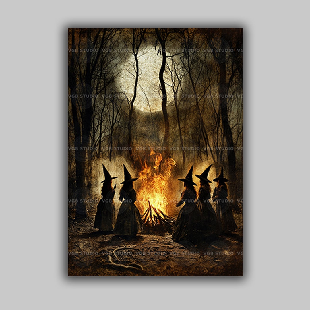 Witches Coven Dancing Moon Ritual Mythical Print, Mystic Luna ...