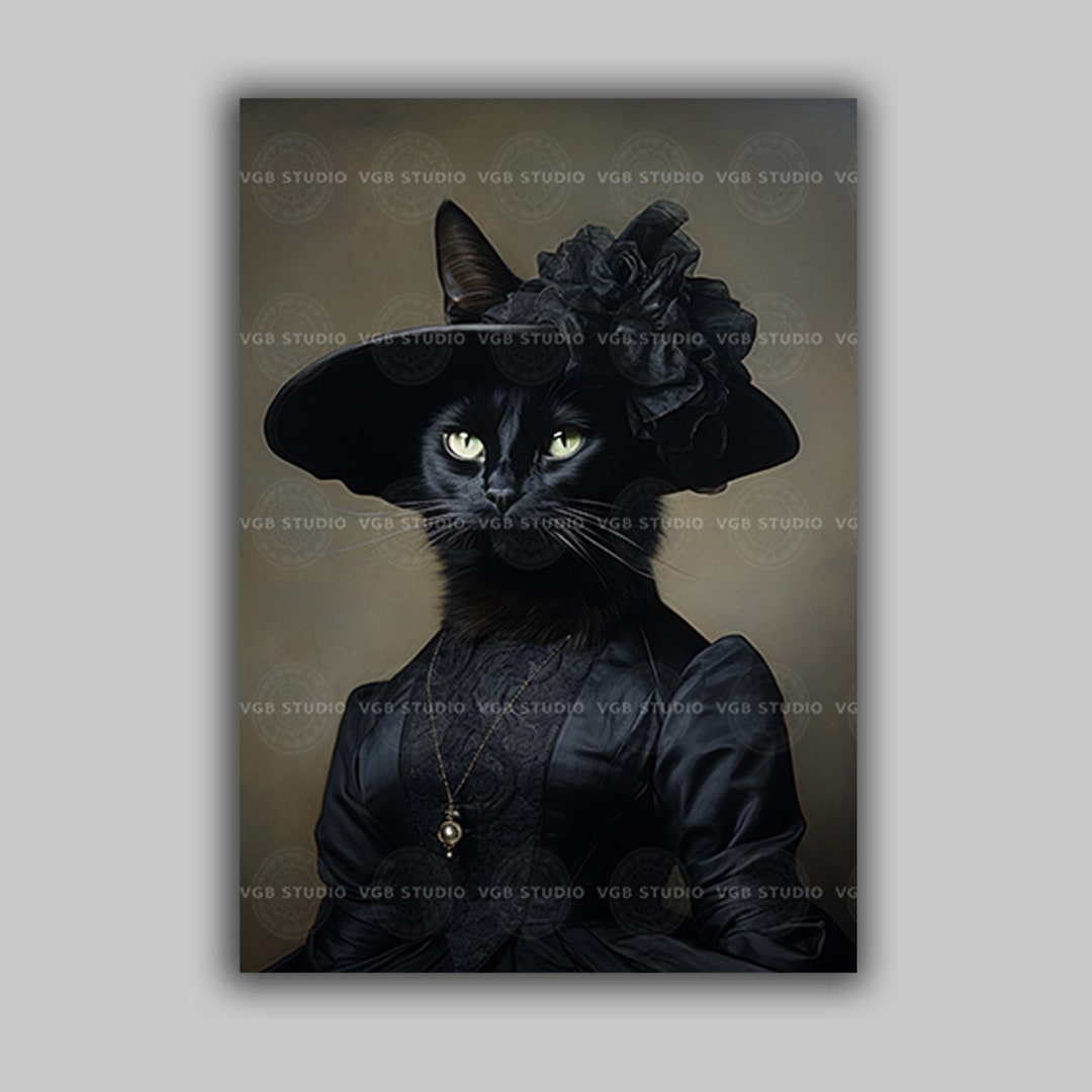 Black Cat Gothic Victorian Lady, Goth Baroque Print, Dark Academia ...