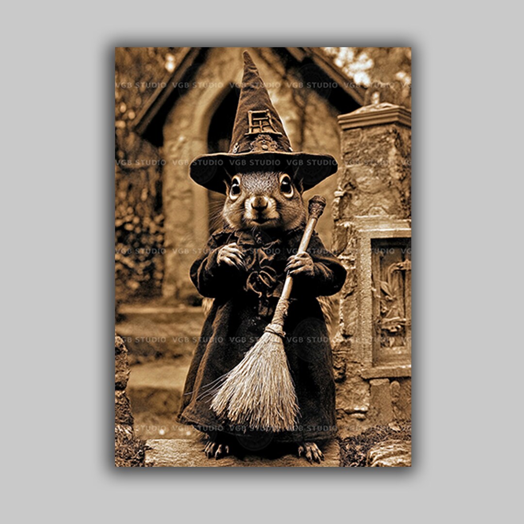 Squirrel Witch Baroque Sepia Photo, Whimsical Rodent Artwork, Black ...