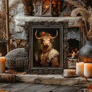 Highland Cow Lady Royalty Renaissance Gentleman Portrait Print ...