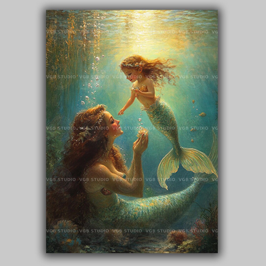 Mother and Daughter Mermaid Underwater Ocean Fantasy Art, Siren Child ...