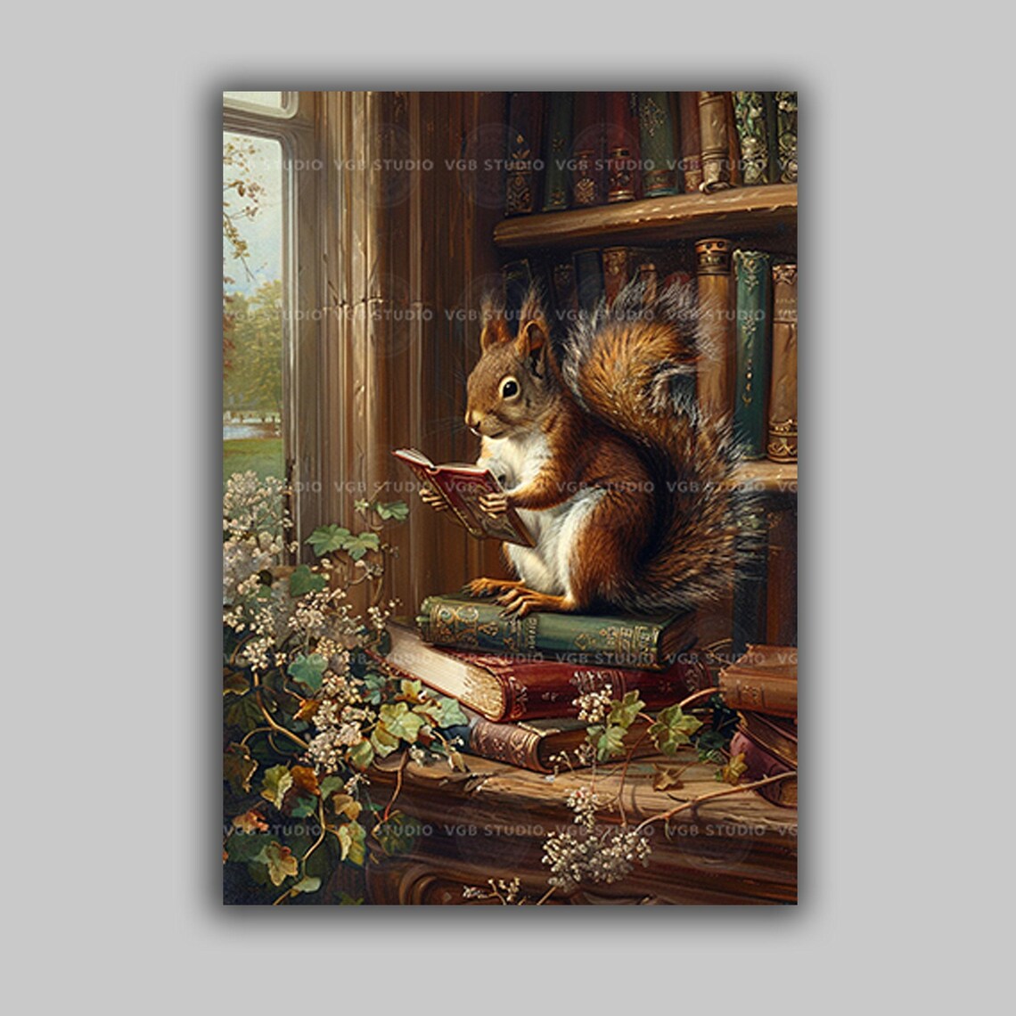 Squirrel Reading Book Victorian Abandoned Library Print, Bookish ...