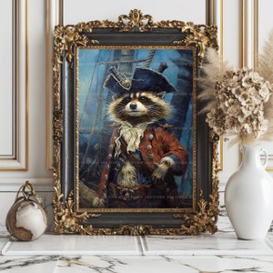 Raccoon Pirate Bucaneer Portrait, Nautical Print Art, Dressed Animal ...
