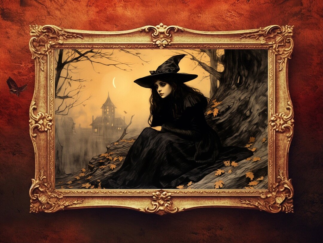 Gothic Witch at Night in the Forest, Wicca Illustration, Witchcraft ...