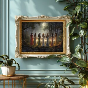 Moon Ritual Witchy Circle Incantation Mythical Print, Mystic Luna ...